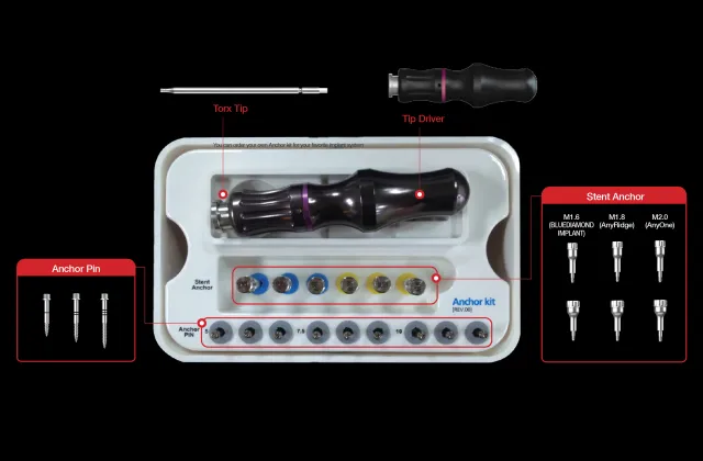 Kit to secure stents in edentulous or partially edentulous patients